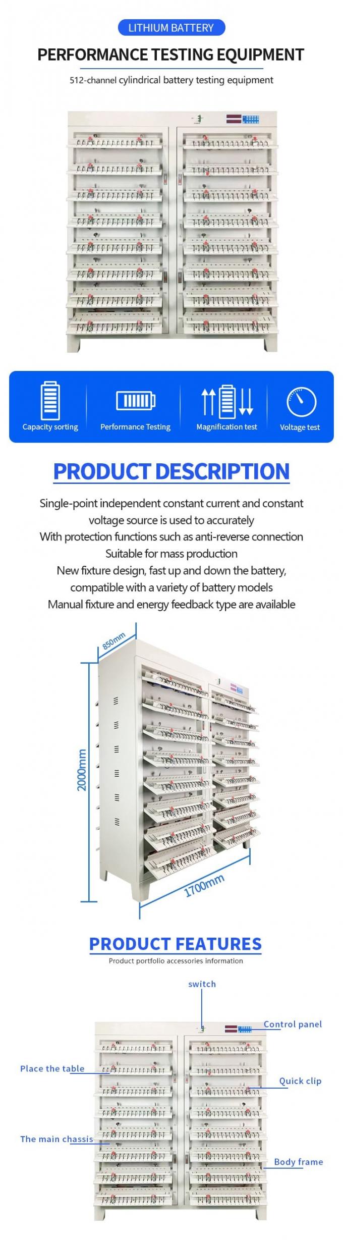 6A Battery Cell Grading Machine , 512 Lab 18650 Capacity Tester